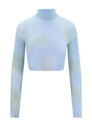 Off White Crop Fit Top With Tie Dye Effect - Blue