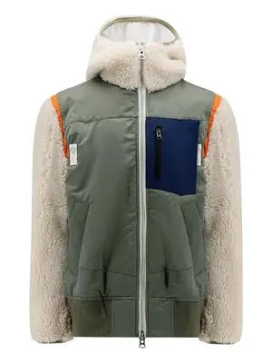Sacai Nylon Jacket With Eco Shearling Inserts - Green
