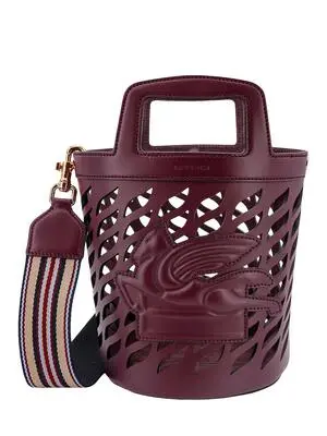 Etro Perforated Leather Bucket Bag With Shoulder Strap - Brown