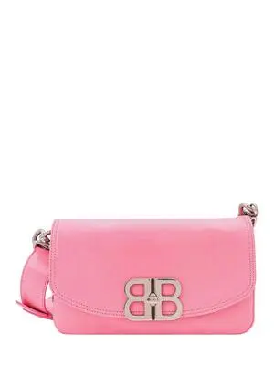 Balenciaga Leather Shoulder Bag With Metal Monogram - Pink