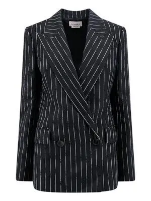 ALEXANDER MCQUEEN ALEXANDER MCQUEEN Doublebreasted Broken Pinstripe Blazer