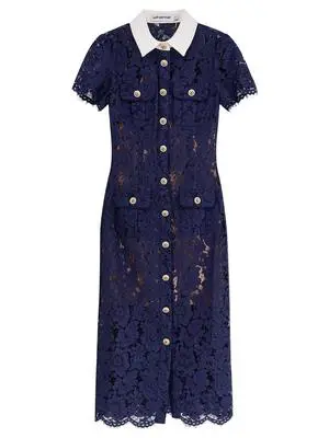 SELF-PORTRAIT Lace Midi Dress With Jewel Button - Blue