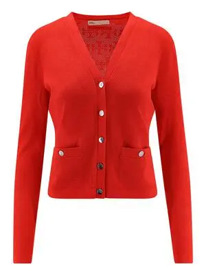 Tory Burch T Monogram Jacquard Viscose Blend Cardigan - Red