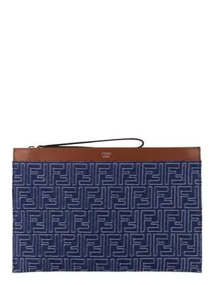Fendi FF Jacquard Denim Clutch Blue