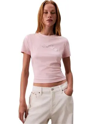 Calvin Klein Slim Cotton Modal Foil Logo Tee - Veiled Pink