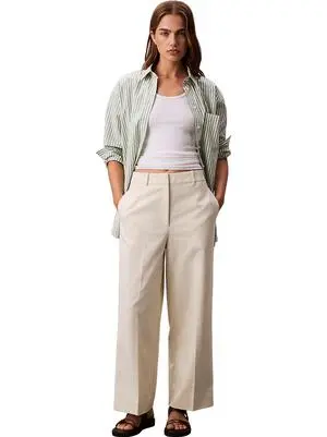 Calvin Klein Wide Leg Cropped Chino Pant White Asparagus
