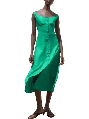 Mango Button-Up Sleeveless Midi Dress Green