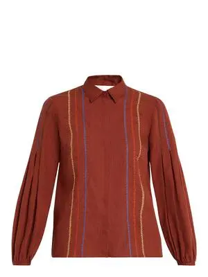 Gabriela Hearst Inga Embroidered Linen Blouse - Burnt Sienna