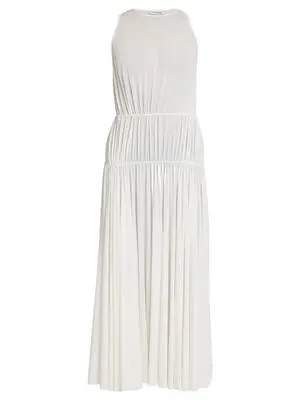 Alaïa Sleeveless Pleated Maxi Dress Blanc