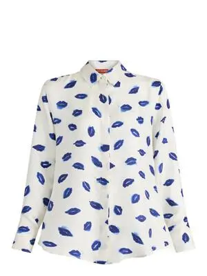 Altuzarra Chika Lip-print Silk Top - Berry Blue Kisses