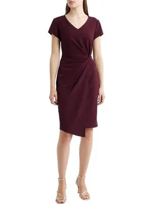 CONNECTED APPAREL Twist Detail Asymmetric Hem Dress - Bordeaux