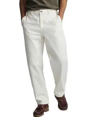 MAVI Relaxed Fit Flat Front Cotton Twill Chinos - Antique White