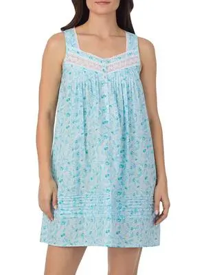 Eileen West Floral Print Cotton Lawn Chemise - Aqua Print