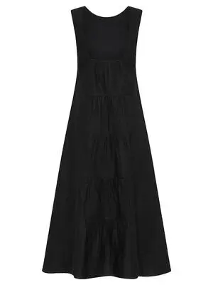 Posse Matilda Tiered Linen Maxi Dress - Black