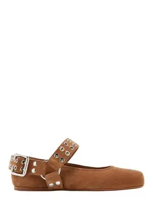 Alaïa Biker Suede Ballet Flats - Tan