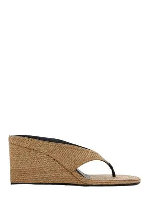 Alaïa Cube Raffia Thong Wedge Sandals - Tan