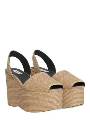 Alaïa Raffia Platform Wedge Sandals - Tan
