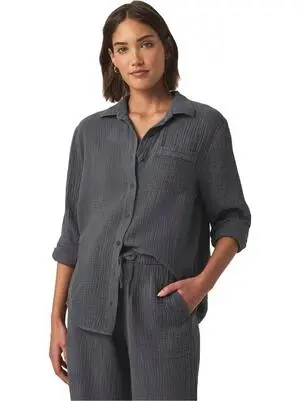 Splendid Kit Gauze Crochet Shirt - Blue / Navy