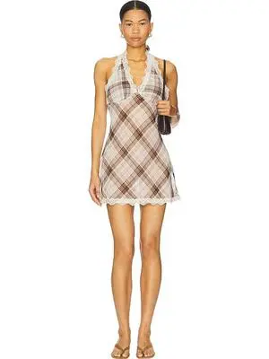 Lioness Stars Align Mini Dress Tan Plaid