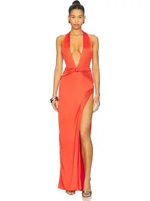 Retrofete Corralee Halter Gown With Slit - Geranium