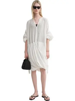 TOTEME Drawstring Crinkled Organic Cotton Dress - Off-white