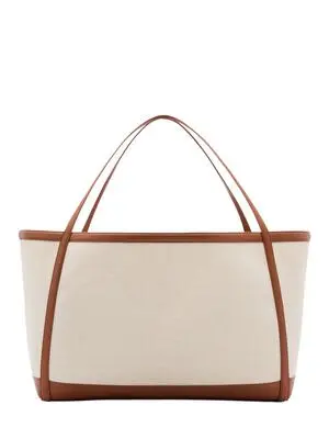 REFORMATION Evangeline Tote Bag Canvas Tan Leather
