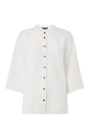 Whistles Grandad-collar Linen Shirt - White