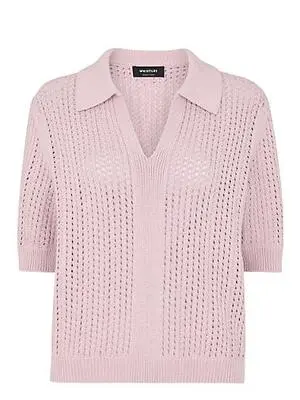 Whistles Pointelle-collar Knit Top - Lilac