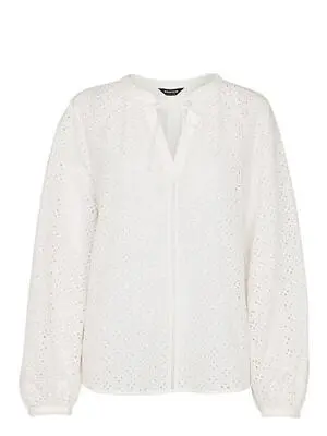 Whistles Broderie V-neck Cotton Blouse - White
