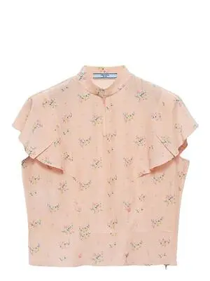 Prada Floral-print Pongé Woven Top - Pink