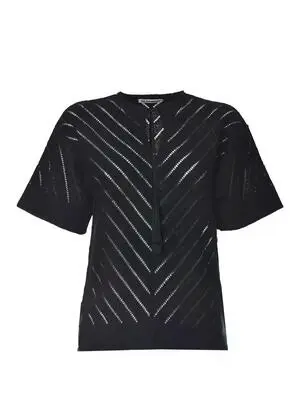 JIL SANDER Striped Short-sleeved Top - Black