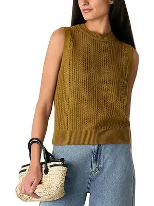 Whistles Pointelle Knit Tank - Olive