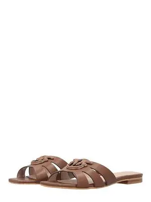 Pinko Marli 09 Leather Slide Sandals Laminated Gold