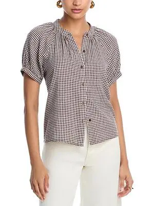 Bella Dahl Gingham Raglan Sleeve Shirt - Brown Micro Gingham