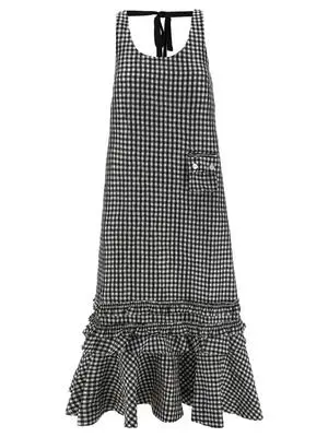 GANNI Crinkled Check Maxi Dress - Black