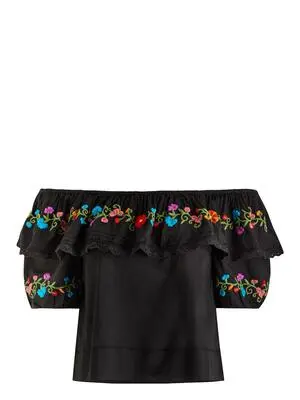 Rixo Lisette Floral-embroidered Top - Black