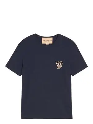 Valentino Garavani Cotton T-shirt With Vg Patch Navy