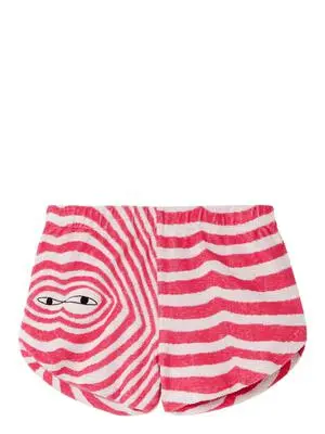 THE ELDER STATESMAN Embroidered Striped Cotton-terry Shorts - Red