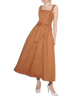 FREEMARKET Tie Waist Sleeveless Maxi Dress - Brown