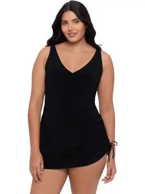 TRIMSHAPER Julie Adjustable Side-tie Swimdress - Black