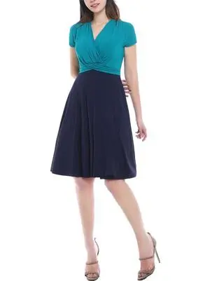 KIMI + KAI Faux Wrap Maternity/nursing Dress - Navy Teal
