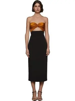 ET OCHS Marlo Strapless Midi Dress - Latte/black