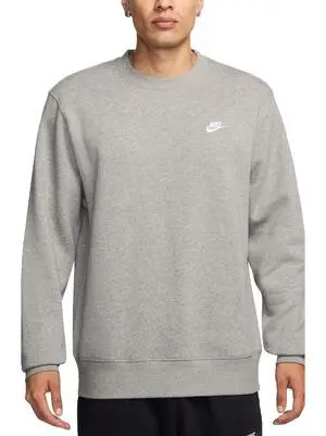 Nike Club Brushed Fleece Crewneck Sweatshirt - Dk Grey Heather/ White