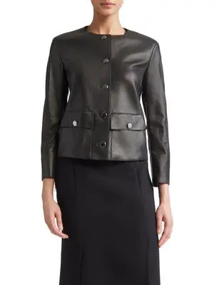 AKRIS Akris Collarless Lambskin Leather Jacket