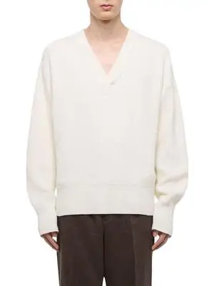 Helmut Lang Giunon V-neck Organic Cotton Sweater - White