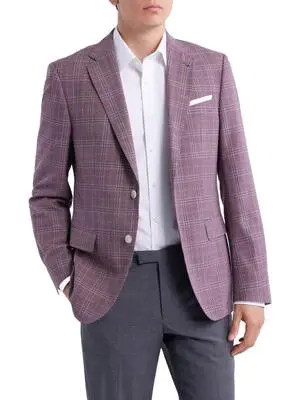 BOSS Hutson Plaid Virgin Wool Sport Coat - Dark Pink