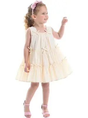 MIMI TUTU Tiered Ribbon Sleeveless Dress - Beige