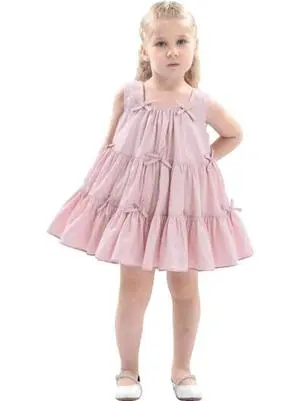 MIMI TUTU Tiered Ribbon Sleeveless Dress - Pink
