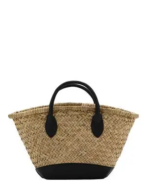 Mango Small Double Handle Natural Fiber Crossbody Bag Black