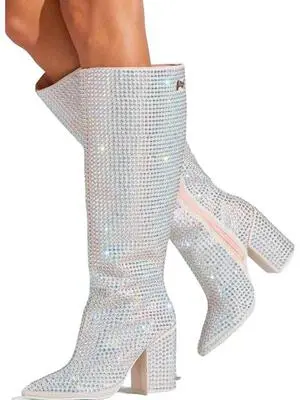 SPARKL Milan Rhinestone Embellished Boots - Pink